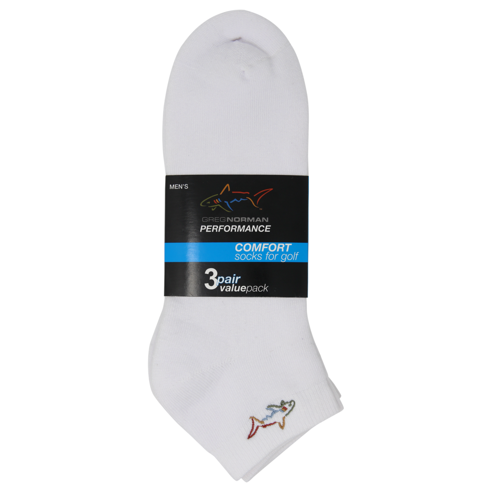 Greg Norman Golf Socks White/Blue 3-Pack | Cushioned + Breathable